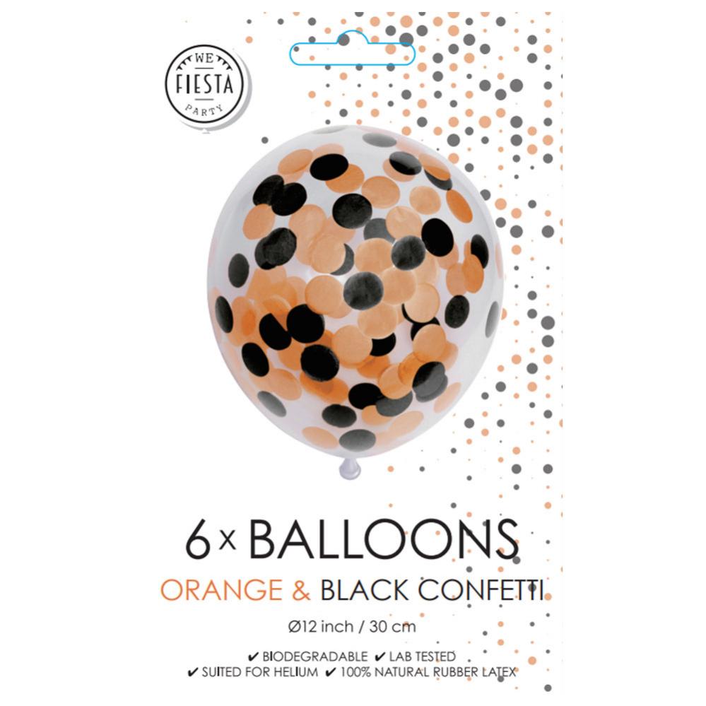 Mustat/Oranssit Konfetti Ilmapallot 6 kpl - Partyhalli.fi