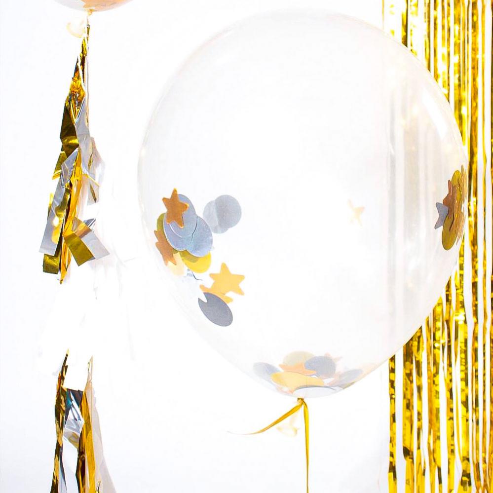 Konfetti-ilmapallot Kulta/Hopea/Musta - Partyhalli.fi
