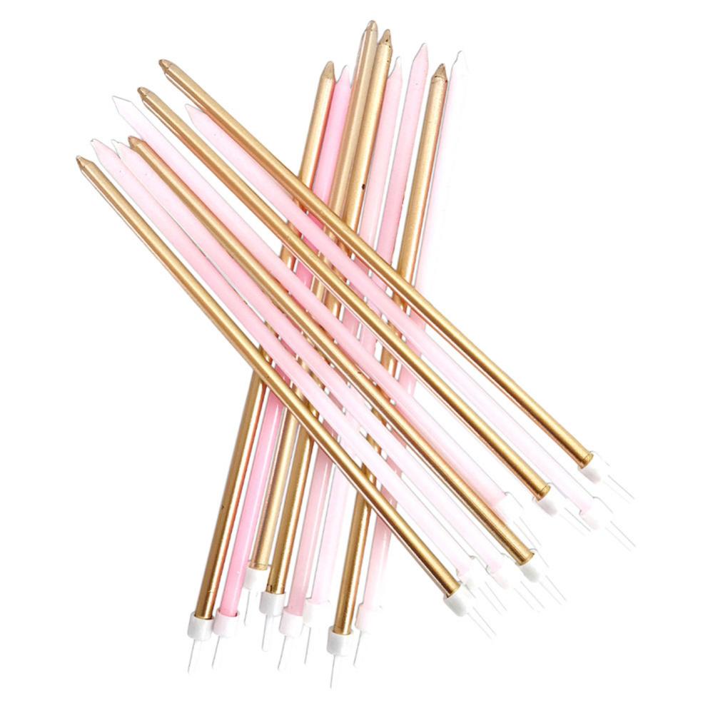 Pitkät Kakkukynttilät Vaaleanpinkki ja Kulta - Partyhalli.fi