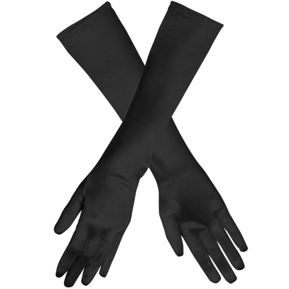 Pitkät Hansikkaat Satiini Mustat - Partyhalli.fi