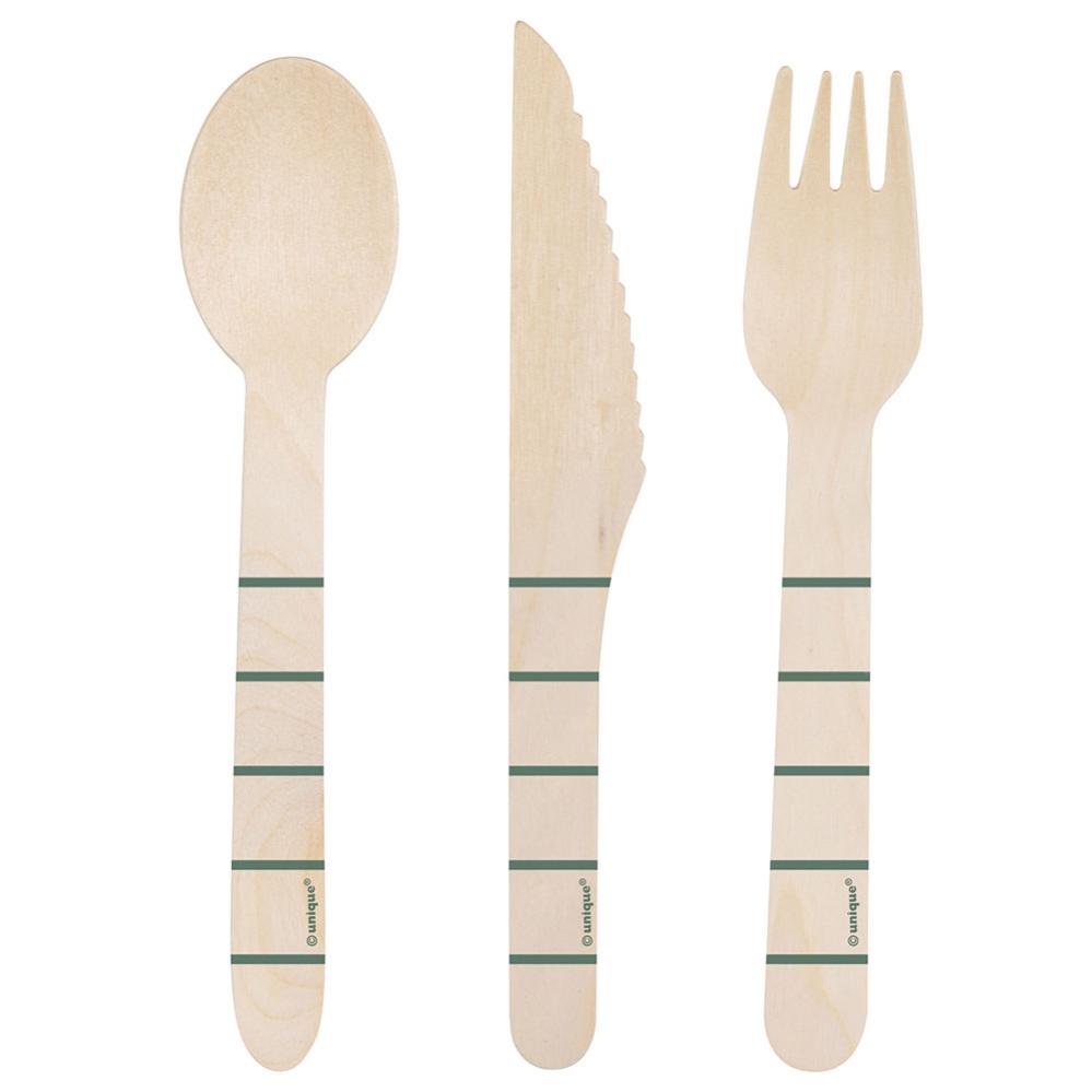 Viivoitettu Puinen Aterimet 12 kpl - Partyhalli.fi