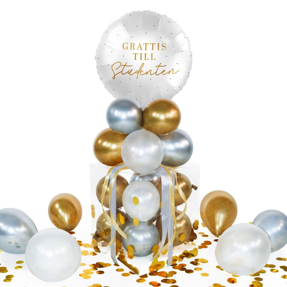 Ilmapallokimppu Studenten Valkoinen/Kulta - Partyhalli.fi