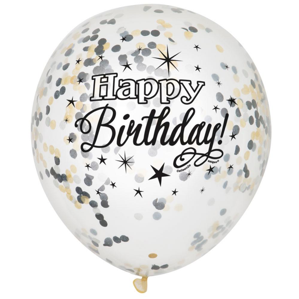 Konfetti-ilmapallot Happy Birthday Musta - Partyhalli.fi