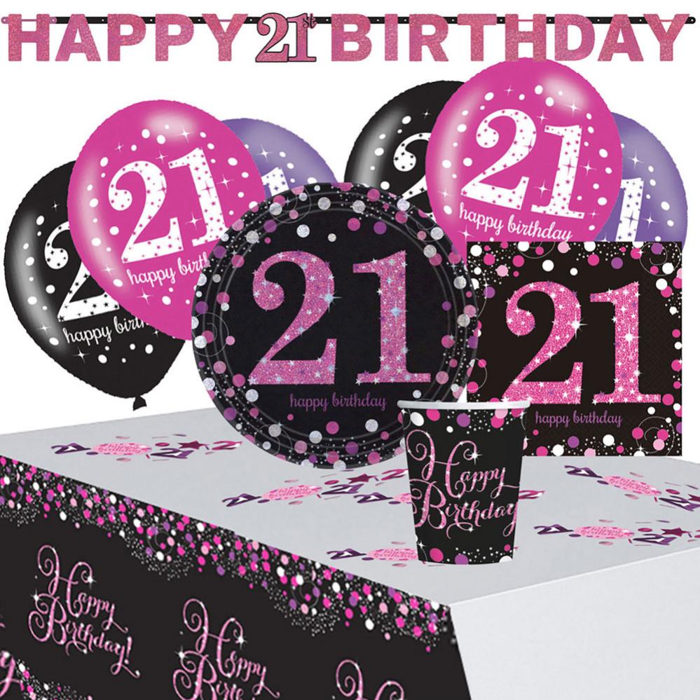 21-vuotisjuhlat Pink Sparkling Celebration Kit 8 hengelle - Partyhalli.fi