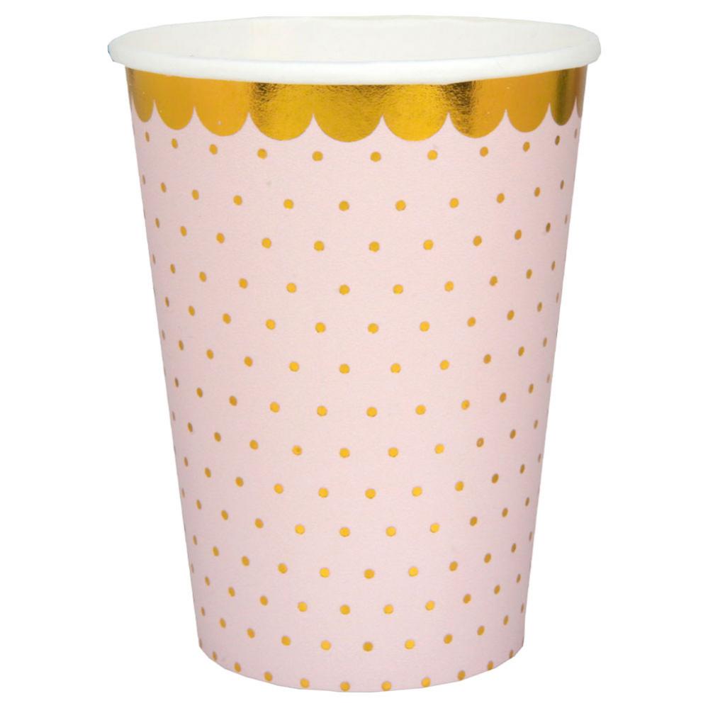 Pahvimukit Pilkulliset Vaaleanpunainen & Kulta - Partyhalli.fi